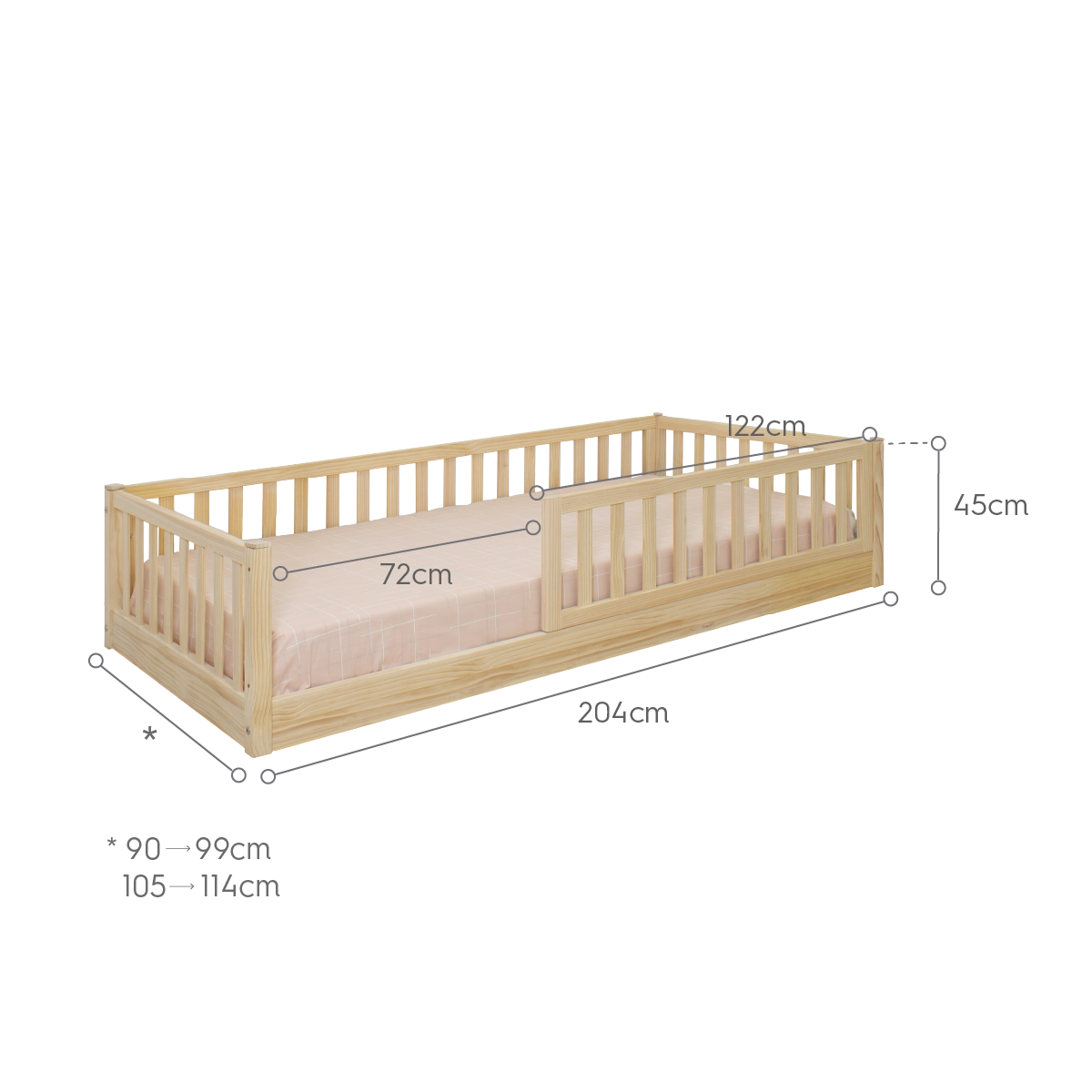 Cama Montessori baja con barrera | Envío gratuito